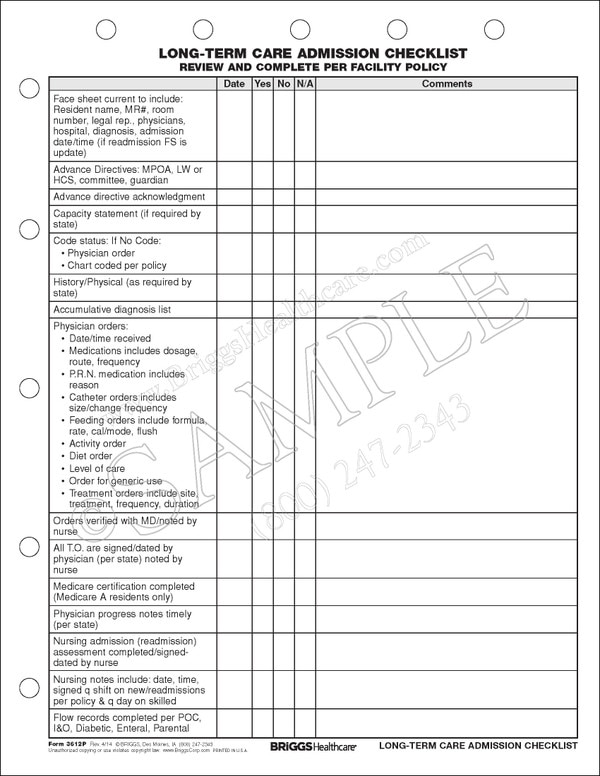 Nursing Admissions Assessment Checklist